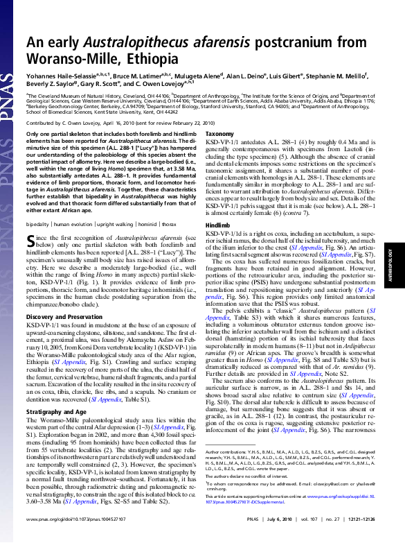 (PDF) An early Australopithecus afarensis postcranium from Woranso ...