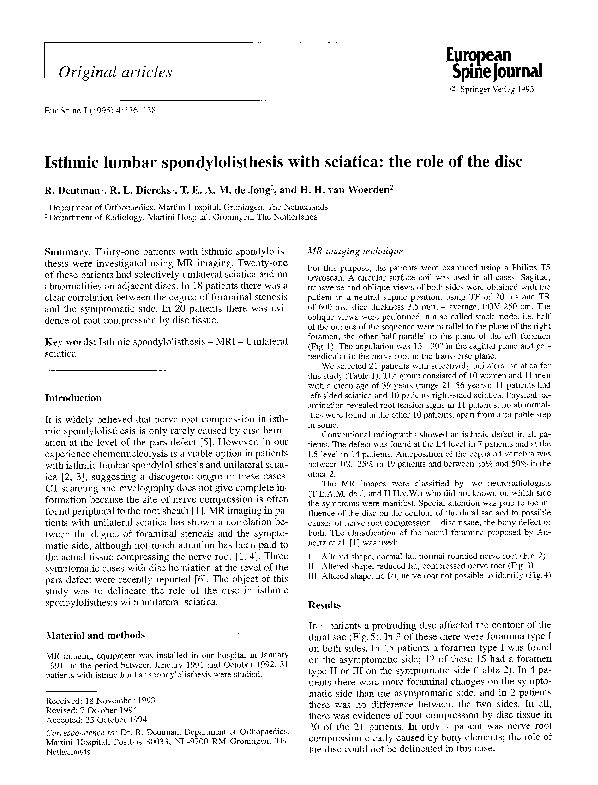 (PDF) Isthmic Lumbar Spondylolisthesis with Sciatica | Björn Strömqvist ...