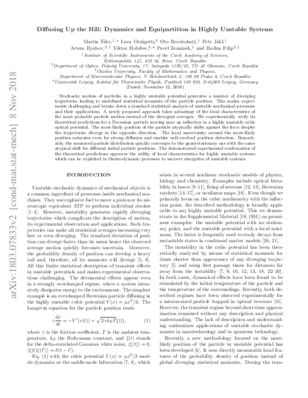 (PDF) Diffusing up the Hill: Dynamics and Equipartition in Highly Unstable Systems