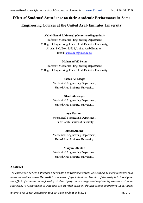 (PDF) Effect of Students’ Attendance on their Academic Performance in ...