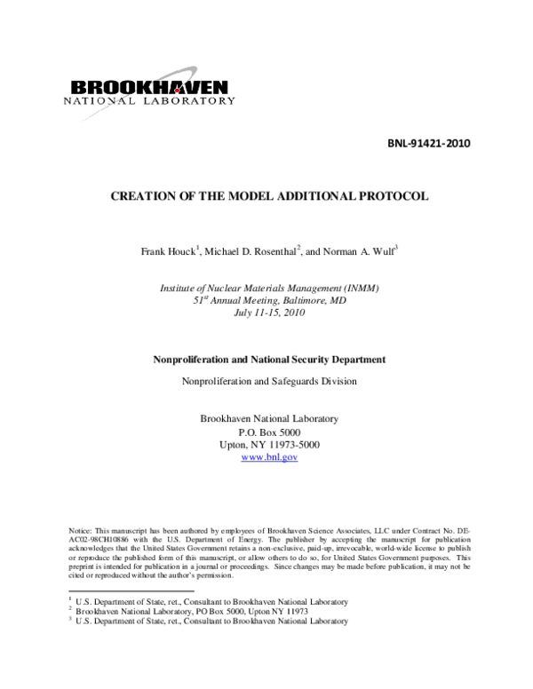 (PDF) Creation of the Model Additional Protocol