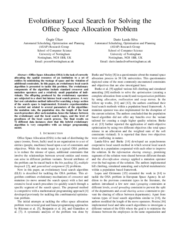 (PDF) Evolutionary local search for solving the office space allocation ...