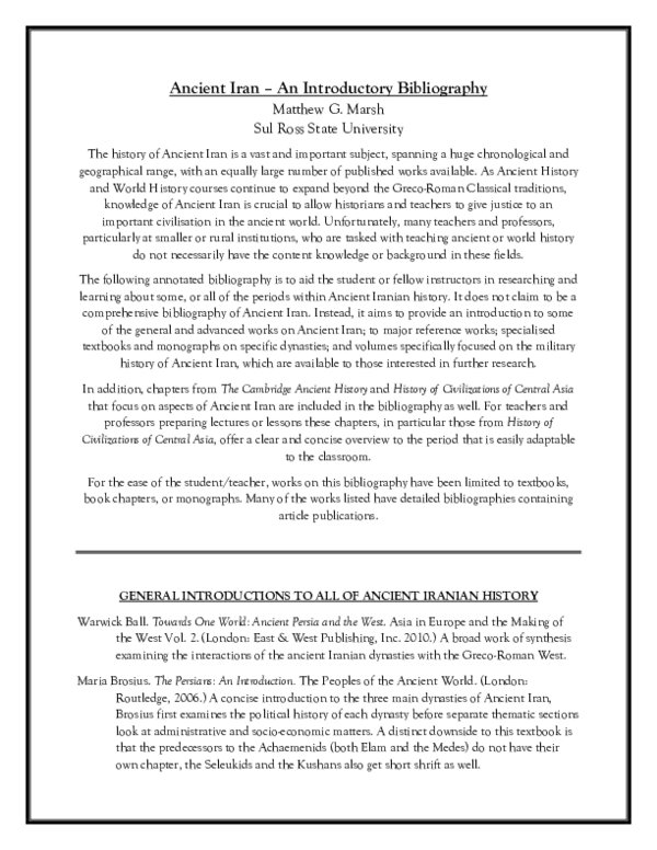 (PDF) Ancient Iran - An Introductory Bibliography