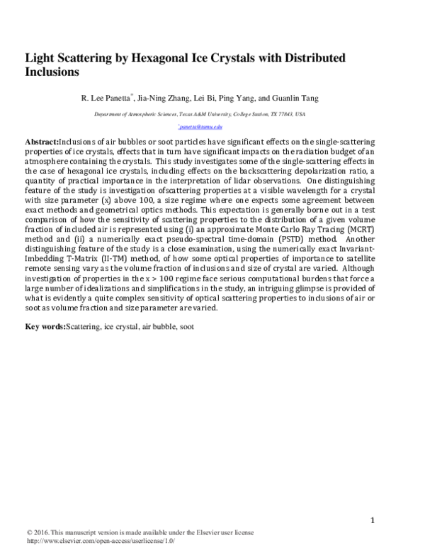 (PDF) Light scattering by hexagonal ice crystals with distributed ...