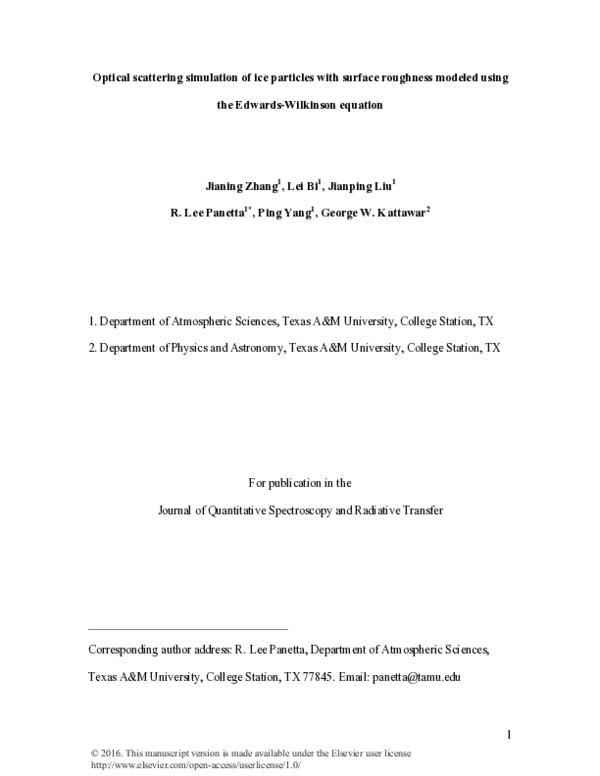 (PDF) Optical scattering simulation of ice particles with surface ...