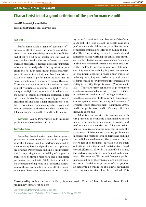 (PDF) Characteristics of a good criterion of the performance audit