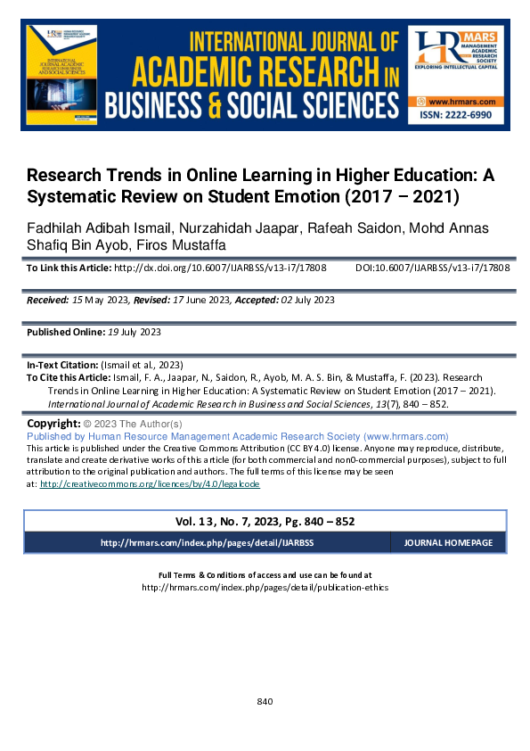 (PDF) Research Trends in Online Learning in Higher Education: A Systematic Review on Student ...