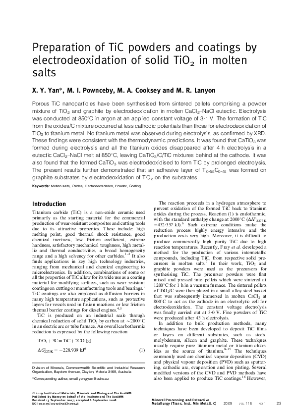 (PDF) Preparation of TiC powders and coatings by electrodeoxidation of ...