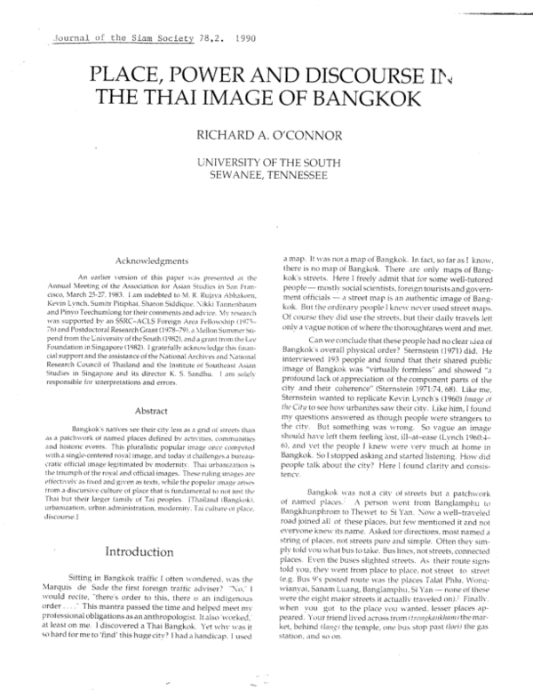 (PDF) Place, power and discourse in the Thai image of Bangkok