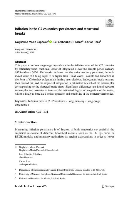 (PDF) Inflation in the G7 Countries: Persistence and Structural Breaks