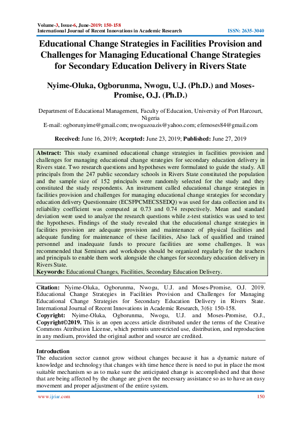 (PDF) Educational Change Strategies in Facilities Provision and ...