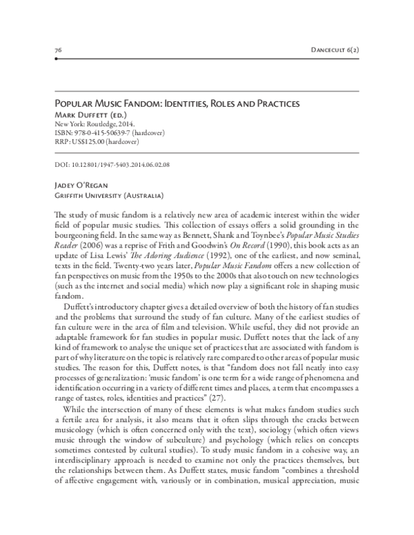 (PDF) Popular music fandom : identities, roles and practices