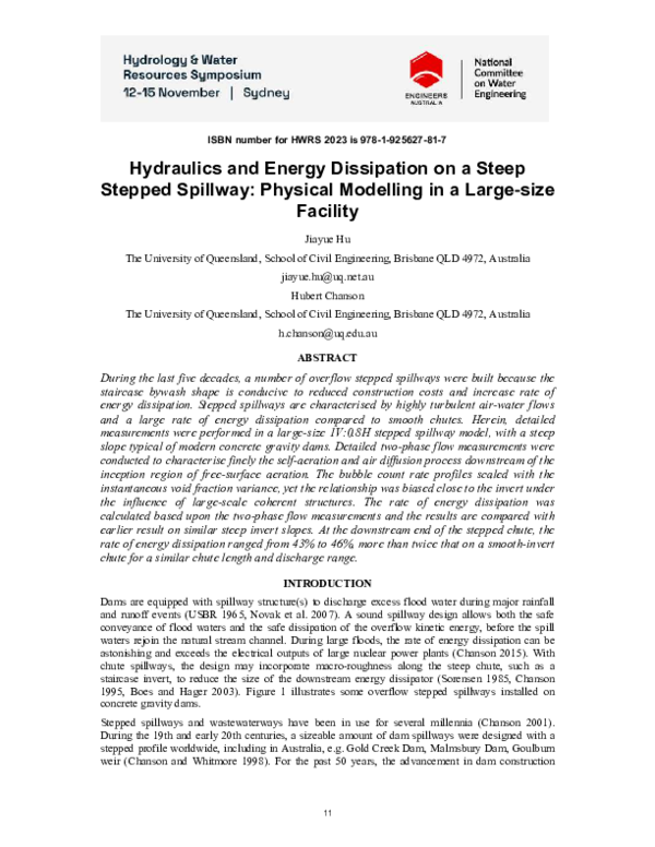 (PDF) Hydraulics and Energy Dissipation on a Steep Stepped Spillway: Physical Modelling in a ...