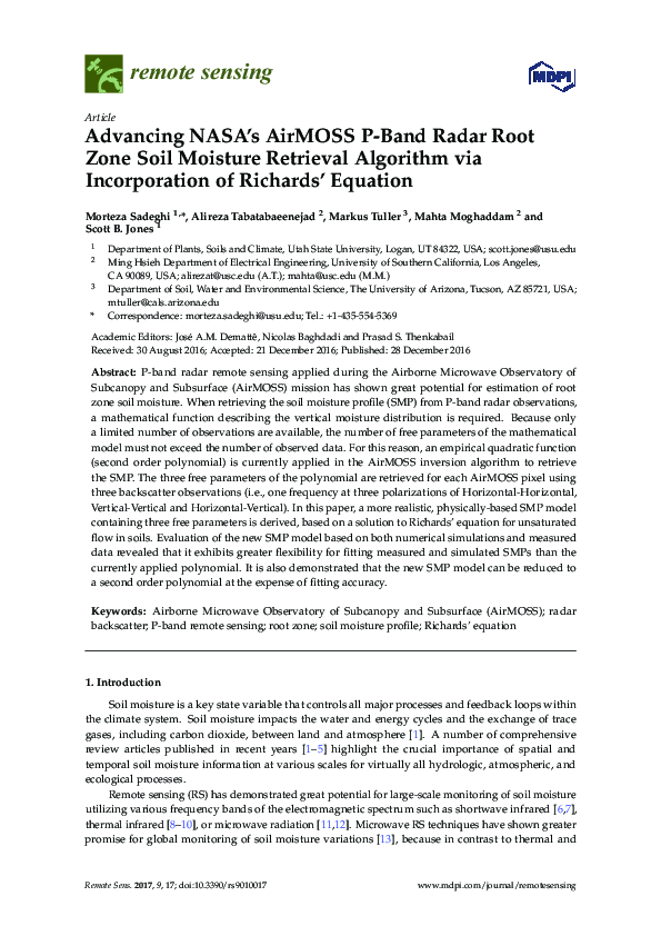 (PDF) Advancing NASA’s AirMOSS P-Band Radar Root Zone Soil Moisture ...