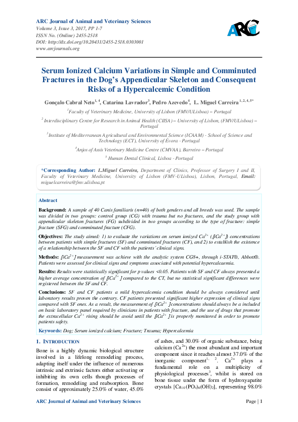 (PDF) Serum Ionized Calcium Variations in Simple and Comminuted ...
