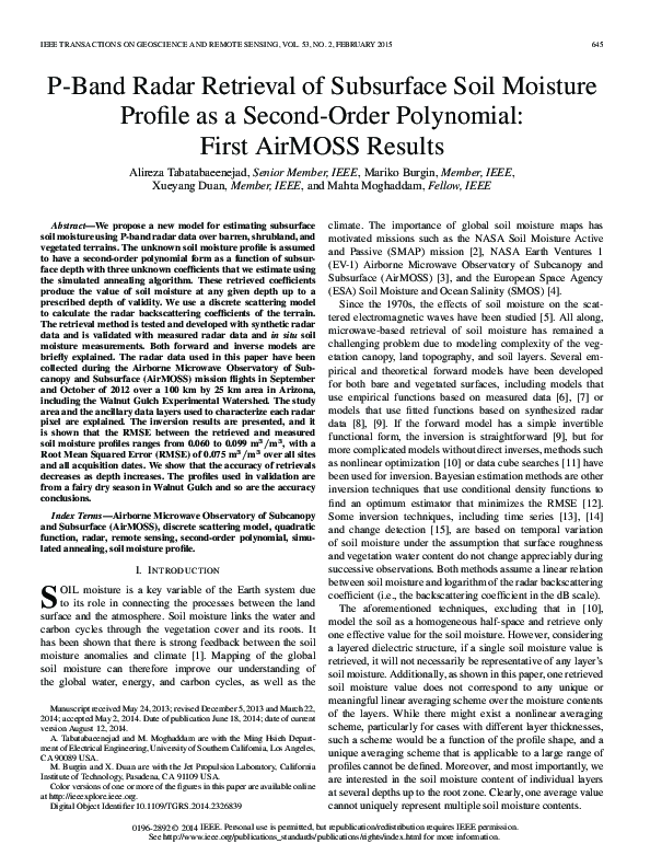 (PDF) P-Band Radar Retrieval of Subsurface Soil Moisture Profile as a ...