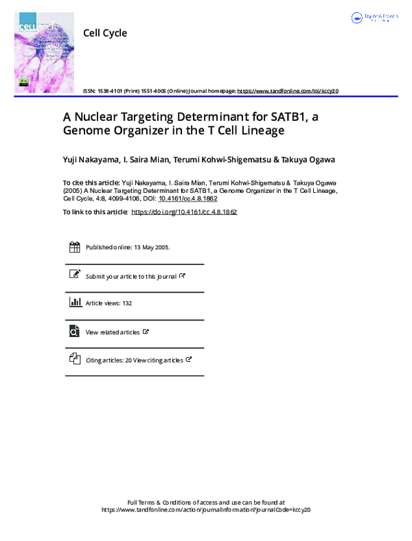 (PDF) A Nuclear Targeting Determinant for SATB1, a Genome Organizer in ...