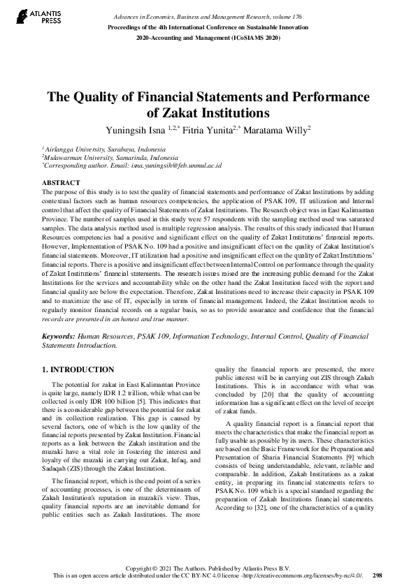 (PDF) The Quality of Financial Statements and Performance of Zakat ...