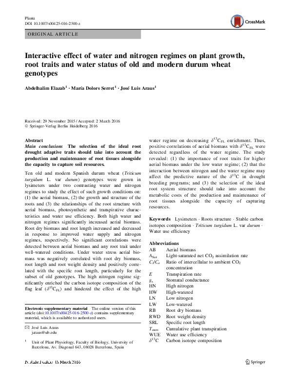(PDF) Interactive effect of water and nitrogen regimes on plant growth, root traits and water ...