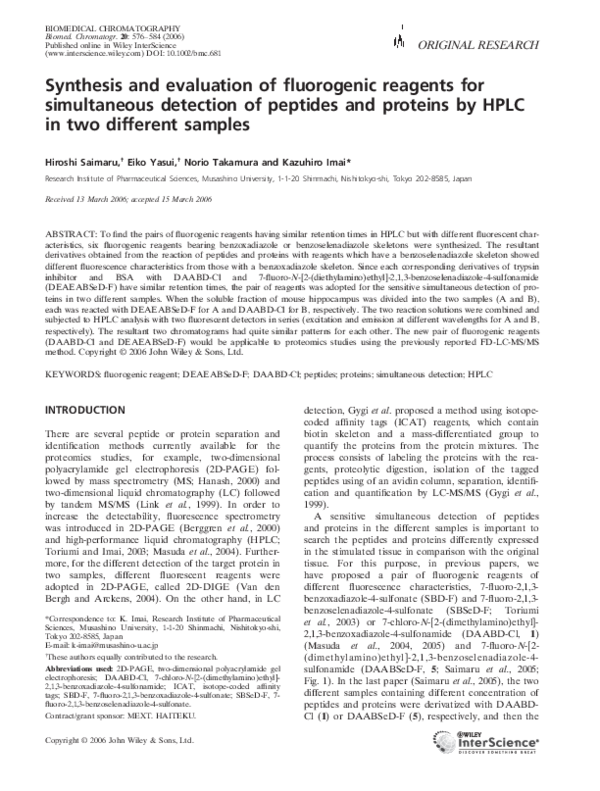 (PDF) Synthesis and evaluation of fluorogenic reagents for simultaneous ...