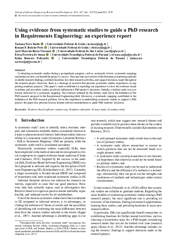 (PDF) Using evidence from systematic studies to guide a PhD research in ...