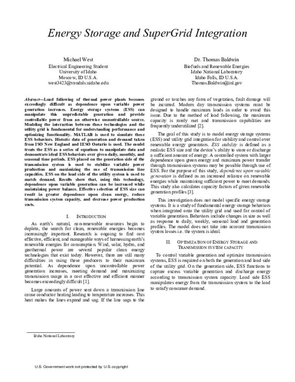 (PDF) Energy storage and supergrid integration