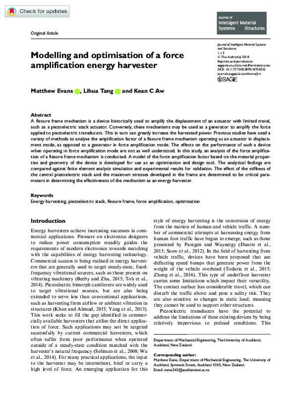 (PDF) Modelling and optimisation of a force amplification energy harvester