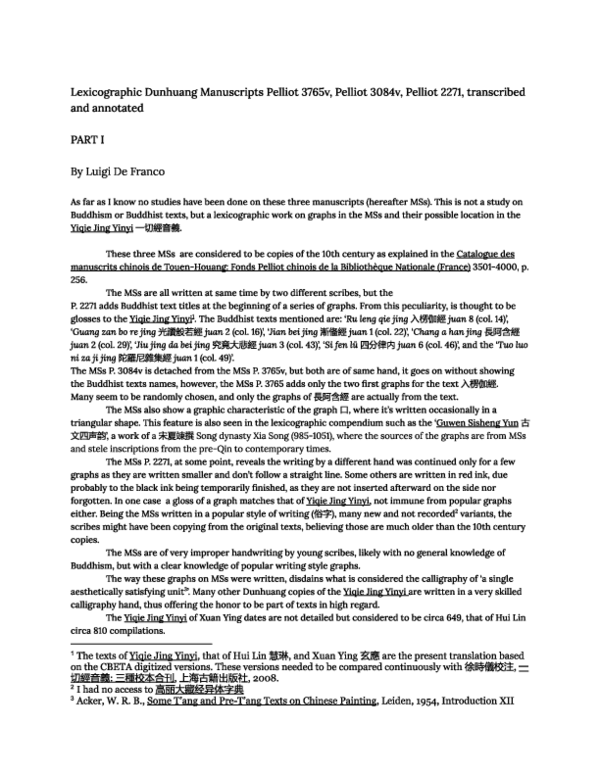 (PDF) Lexicographic Dunhuang Manuscripts Pelliot 3765v, Pelliot 3084v ...