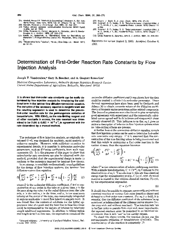 (PDF) Determination of first-order reaction rate constants by flow injection analysis