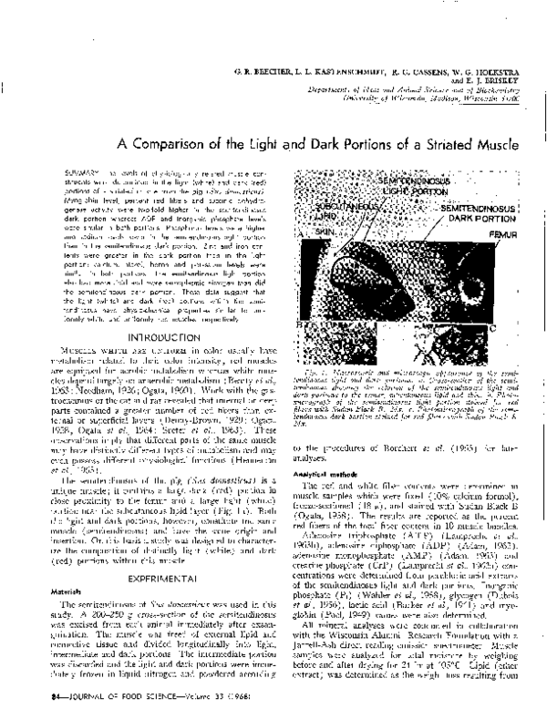 (PDF) A Comparison of the Light and Dark Portions of a Striated Muscle