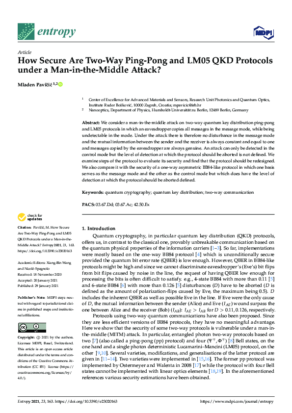 (PDF) How Secure Are Two-Way Ping-Pong and LM05 QKD Protocols under a ...