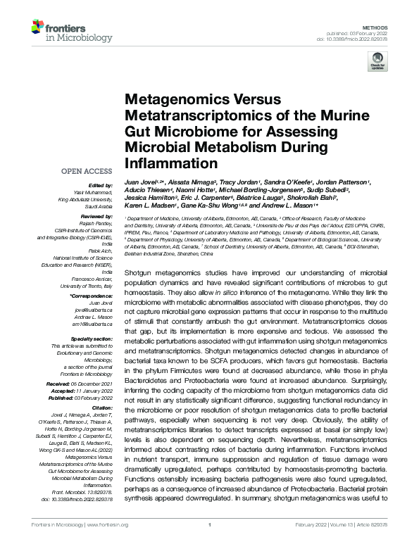 (PDF) Metagenomics Versus Metatranscriptomics of the Murine Gut ...