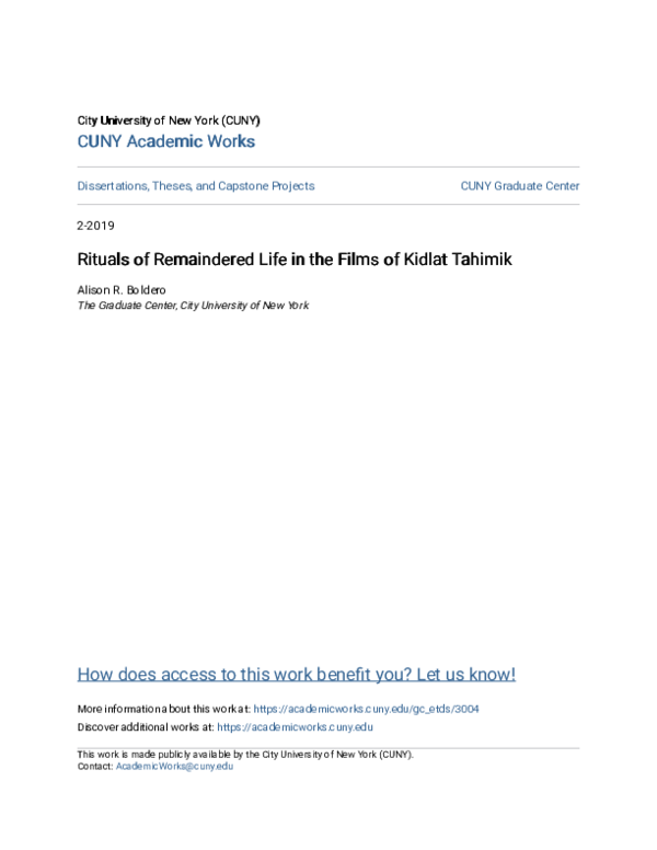 (PDF) Rituals of Remaindered Life in the Films of Kidlat Tahimik