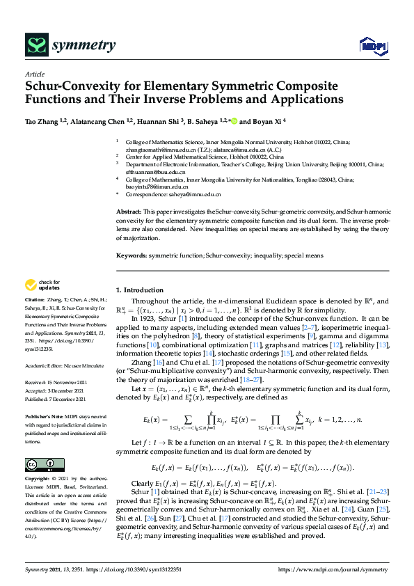 (PDF) Schur-Convexity for Elementary Symmetric Composite Functions and Their Inverse Problems ...