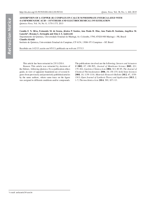 (PDF) Retraction Notice - ADSORPTION OF A COPPER (II) COMPLEX ON ...
