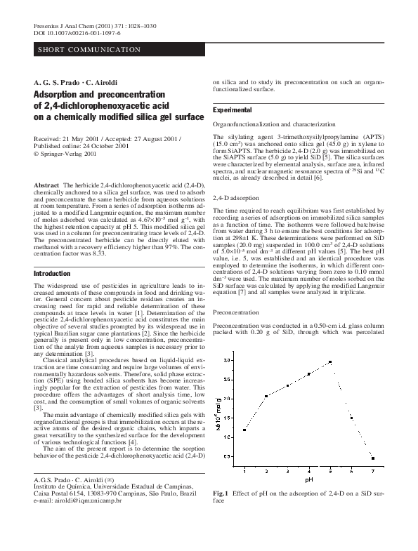 (PDF) Adsorption and preconcentration of 2,4-dichlorophenoxyacetic acid ...