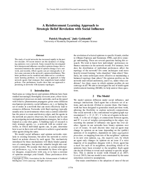 (PDF) A Reinforcement Learning Approach to Strategic Belief Revelation with Social Influence