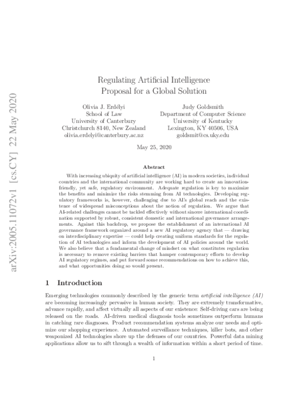 (PDF) Regulating Artificial Intelligence: Proposal for a Global Solution
