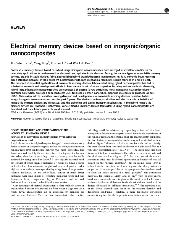 (PDF) Electrical memory devices based on inorganic/organic nanocomposites