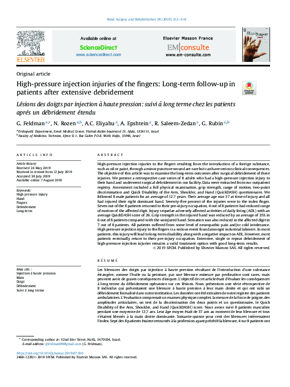 (PDF) High-pressure injection injuries of the fingers: Long-term follow ...