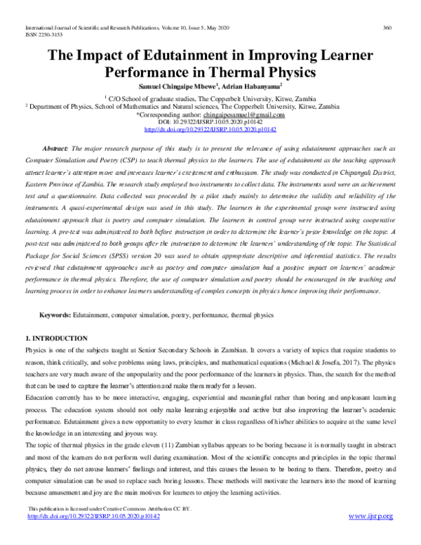 (PDF) The Impact of Edutainment in Improving Learner Performance in ...
