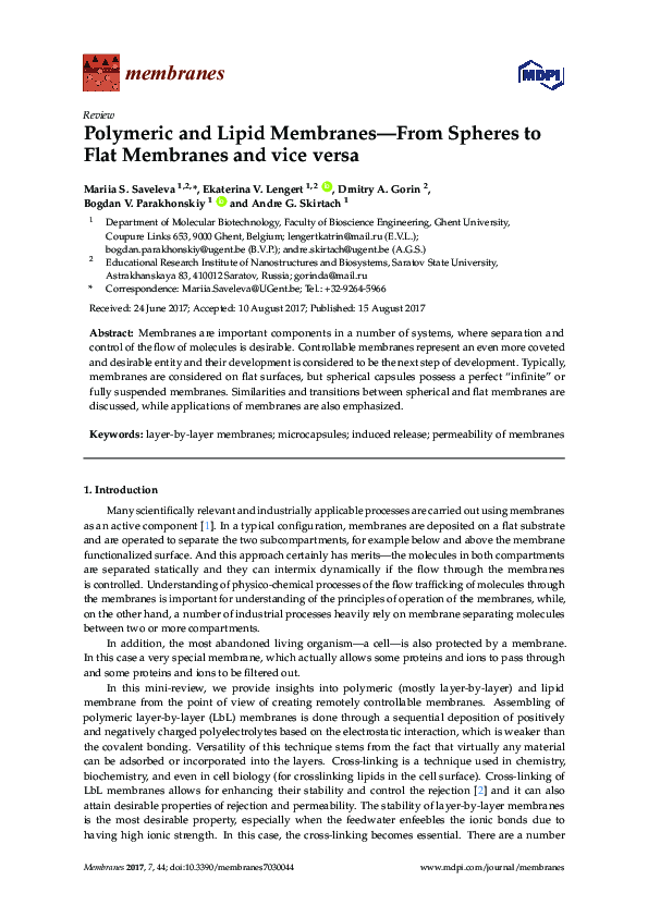 Pdf Polymeric And Lipid Membranes From Spheres To Flat Membranes And Vice Versa D Gorin