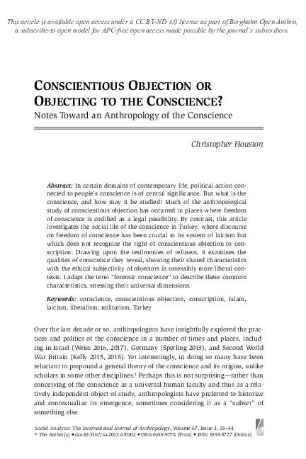(PDF) CONSCIENTIOUS OBJECTION OR OBJECTING TO THE CONSCIENCE