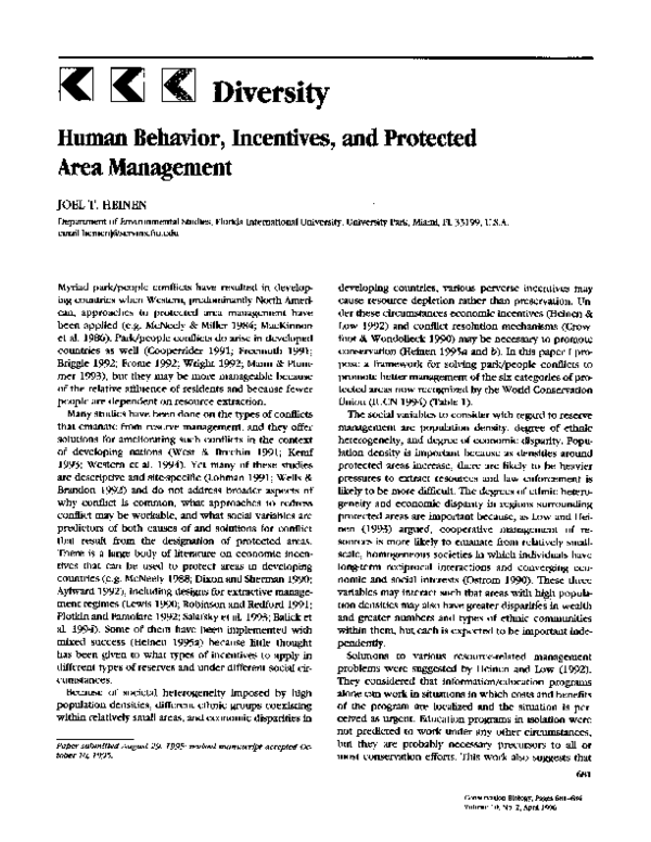 (PDF) Human Behavior, Incentives, and Protected Area Management