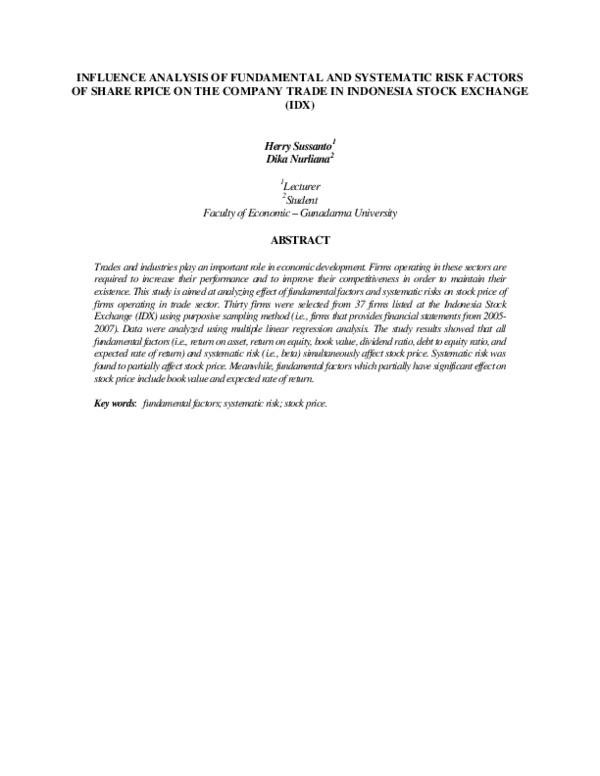 (PDF) Influence Analysis of Fundamental and Systematic Risk Factors of ...