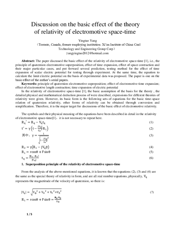 (PDF) Discussion on the Basic Effect of the Theory of Relativity of ...