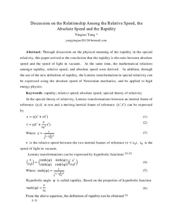 (PDF) Discussion on the Relationship Among the Relative Speed, the ...
