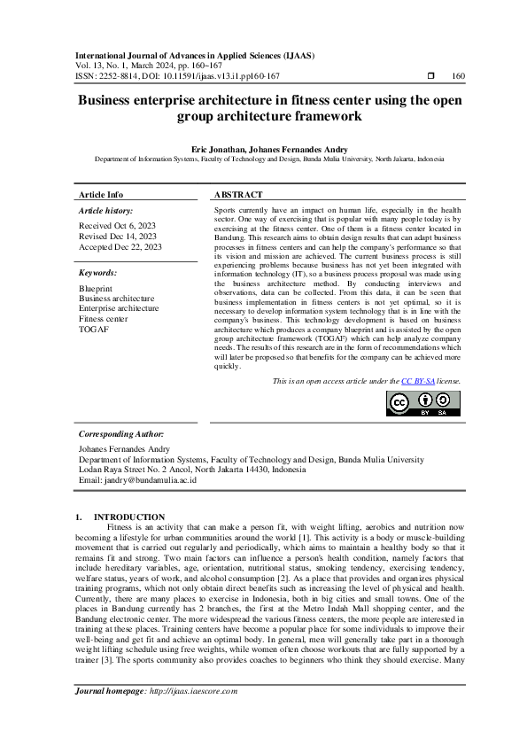 (PDF) Business enterprise architecture in fitness center using the open ...