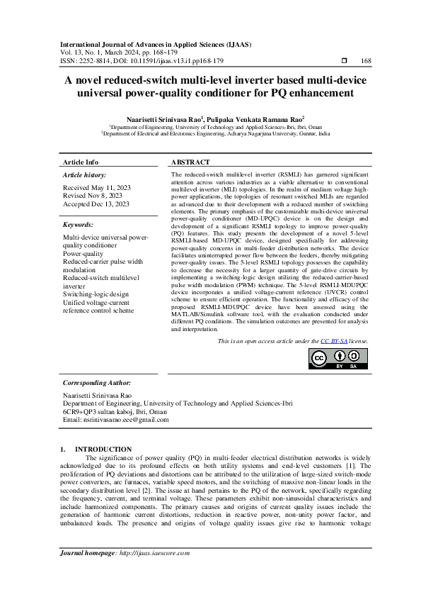 (PDF) A novel reduced-switch multi-level inverter based multi-device universal power-quality ...