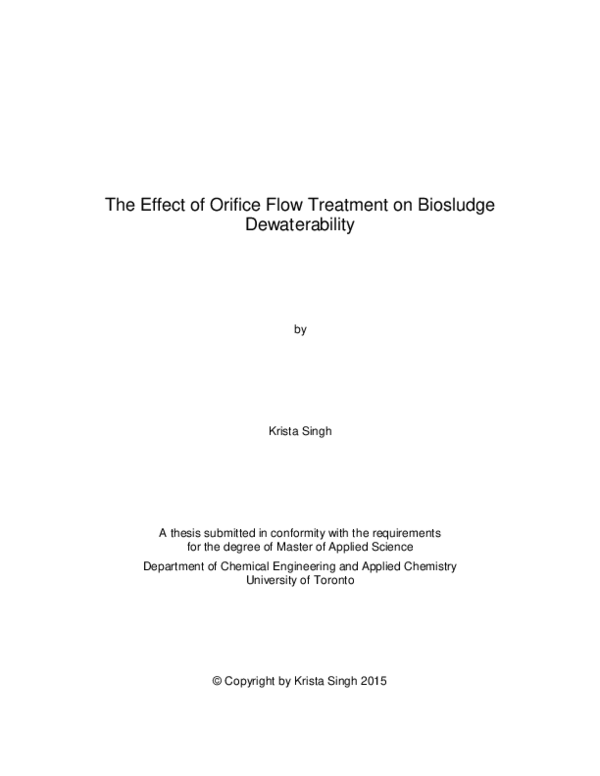 (PDF) The Effect of Orifice Flow Treatment on Biosludge Dewaterability
